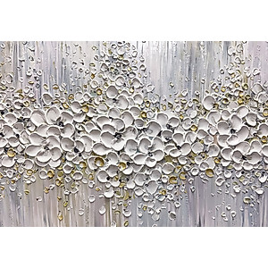 ART8YUQI Paintings - Contemporary Abstract Art Oil Painting On Canvas Texture 3D White Flower painting Handmade Artwork Picture Canvas Wall Art Modern Home Decor living room Ready to Hang 24x48inch