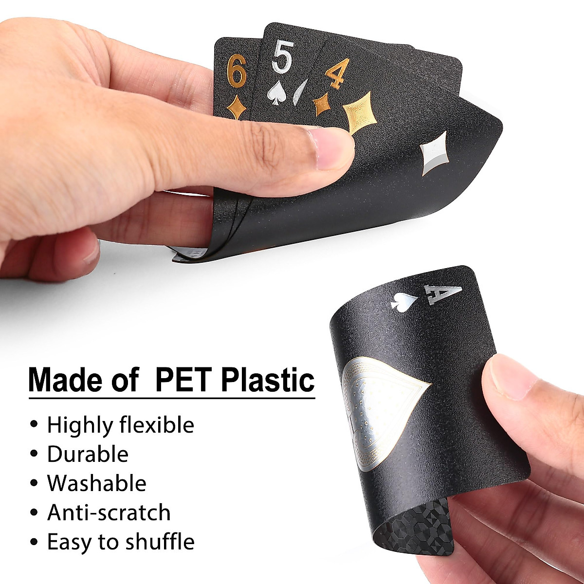 LotFancy Plastic Playing Cards, 2 Decks of Cards with Plastic Cases, Waterproof, Black Poker Cards for Magic Tricks Pool Beach Card Games, Cool Gadgets Gift for Men Adults