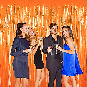 BTSD-home Orange Foil Fringe Curtain, Metallic Photo Booth Backdrop Tinsel Door Curtains for Wedding Birthday Bridal Shower Baby Shower Bachelorette Christmas Party Decorations(4 Pack, 8ft x 3ft)