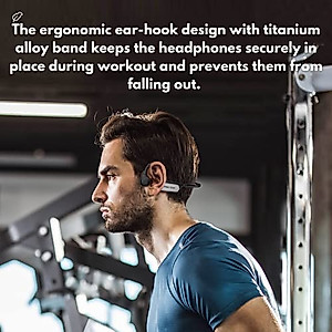 Open Ear Waterproof Bone Conduction Headphones with Bluetooth, Microphone, Voice Control, Ideal for Outdoor Sports, Lightweight Titanium Band, Up to 8H Play, Cable and Ear Plugs Included