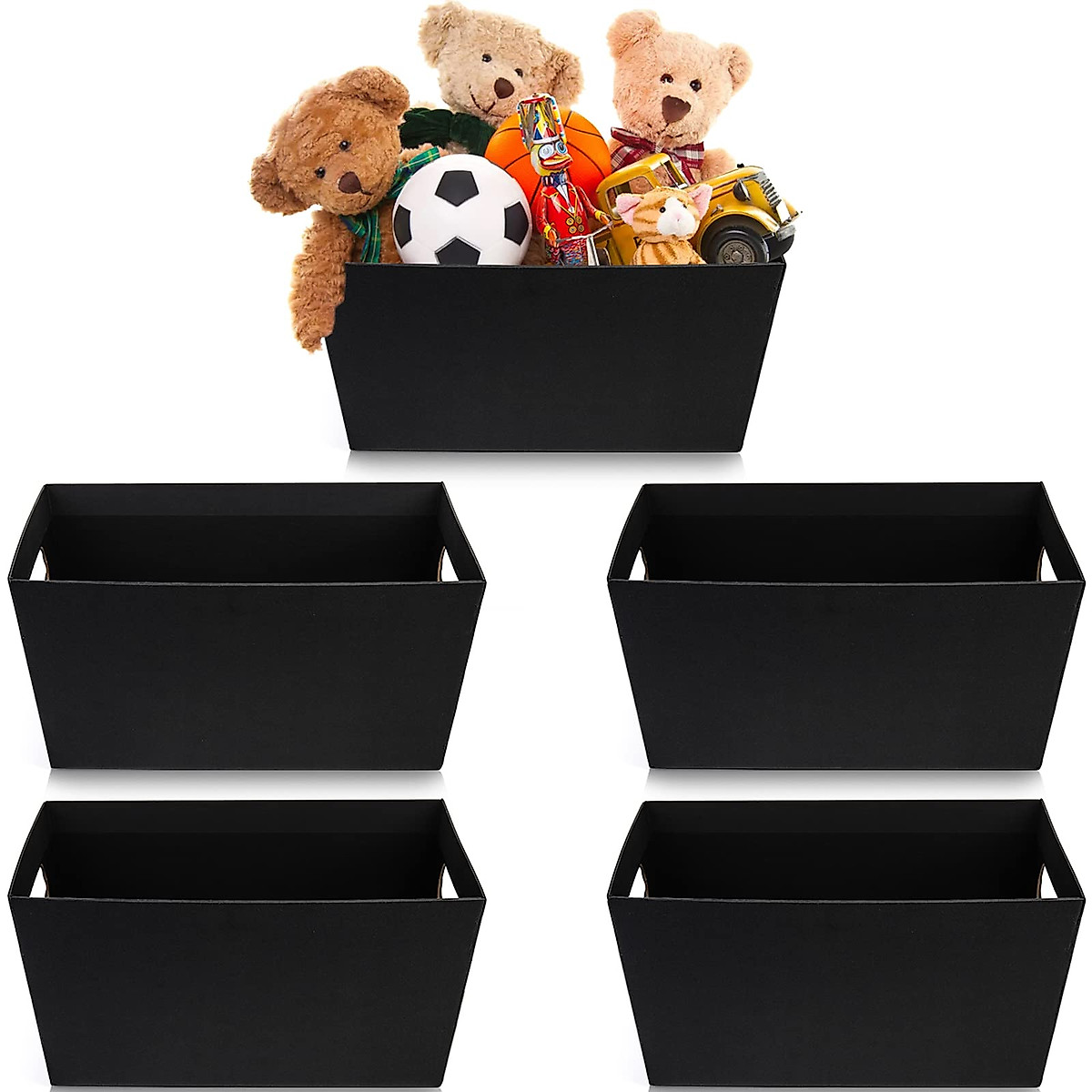 DEAYOU 5 Pack Gift Basket Empty, 12" x 10" Kraft Basket With Handle, 6 LB Cardboard Gift Basket Market Tray, Large Black Paper Basket Holder Container for Wine Gift, DIY, Food, Snacks, Crafts, Easter