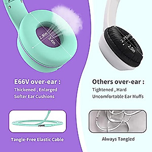 Kids Headphones, 85dB Volume Limiting - Toddler Headphones for Detachable Cat Ear, Wired Headphones with Sharing Splitter, Foldable Stereo Over-Ear Headphones for School/Travel/iPad/Kindle (green)