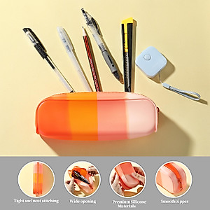 COKUMA Silicone Pencil Case, Pencil Pouch, Stylish Color Cute Aesthetic Pencil Case, Pencil Case Small, Versatile Pencil Bag for Adult Women Men (Stylish Four Color Splicing)