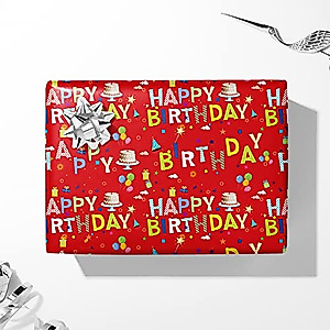 Ulmasinn Birthday Wrapping Paper Flat 8 Sheets for Boys Girls Kids Baby Shower, Two of the Yellow Gift Wrapping Paper Has the Word Birthday Spelled Wrong, 20 X 29 Inches Each