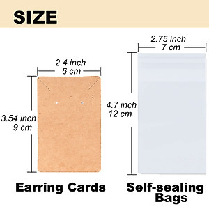 Earring Cards for Selling Including 120 Pcs Earring Holder Cards, 120 Earring Packaging and 240 Pcs Earring Backs, for Earrings/Necklace/Jewelry Display, Jewelry Packaging 3.5x2.4 Inches (Brown)