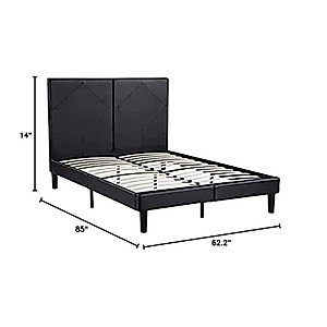 Olee Sleep Dura Metal Faux Leather Wood Diamond Slate Bed Frame, Queen, Black