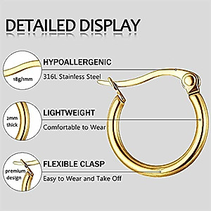 Jstyle 3 Pairs Stainless Steel Hoop Earrings for Women Huggie 10MM