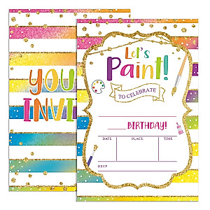 UDNADKEX Art Birthday Invitations Girl with Envelopes, Invites for Girls Birthday Party Art Painting, Paint Birthday Party Invitations Cards, 4"x6" Set of 20, Let's Paint