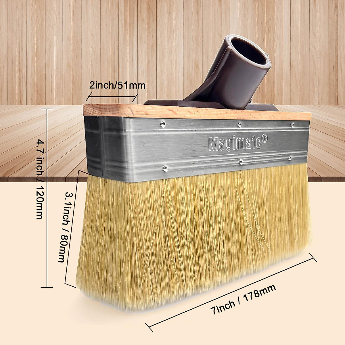 Deck Brush Stain Applicator by Magimate - Thick Soft Large Paint Brush Head with Threads for Extension to Apply Stain and Sealers on Wood Deck Floor Fence Walls - 7 Inch Wide