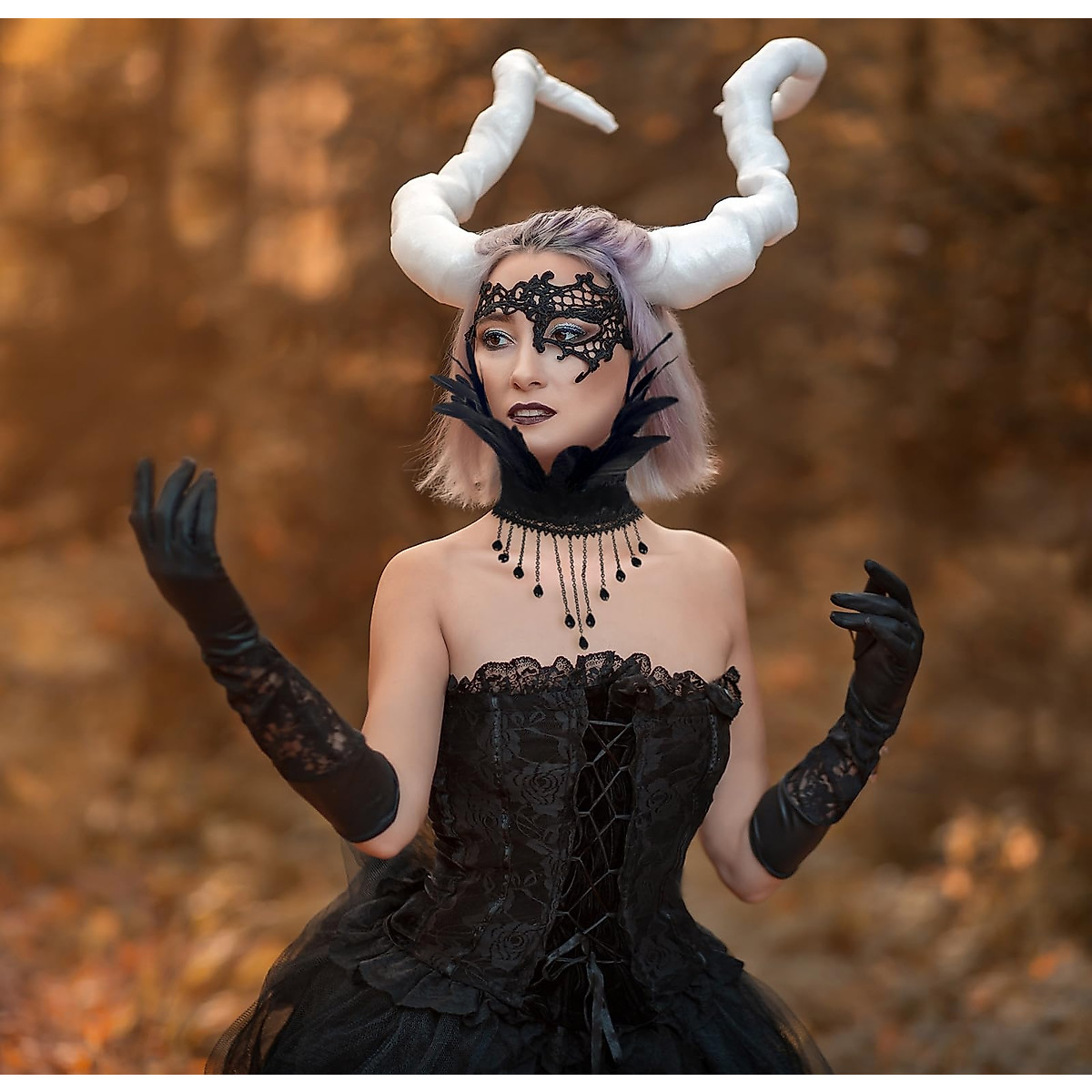 HOMELEX Gothic Victorian Black Natural Feather Collar Choker Halloween Shawl Cape