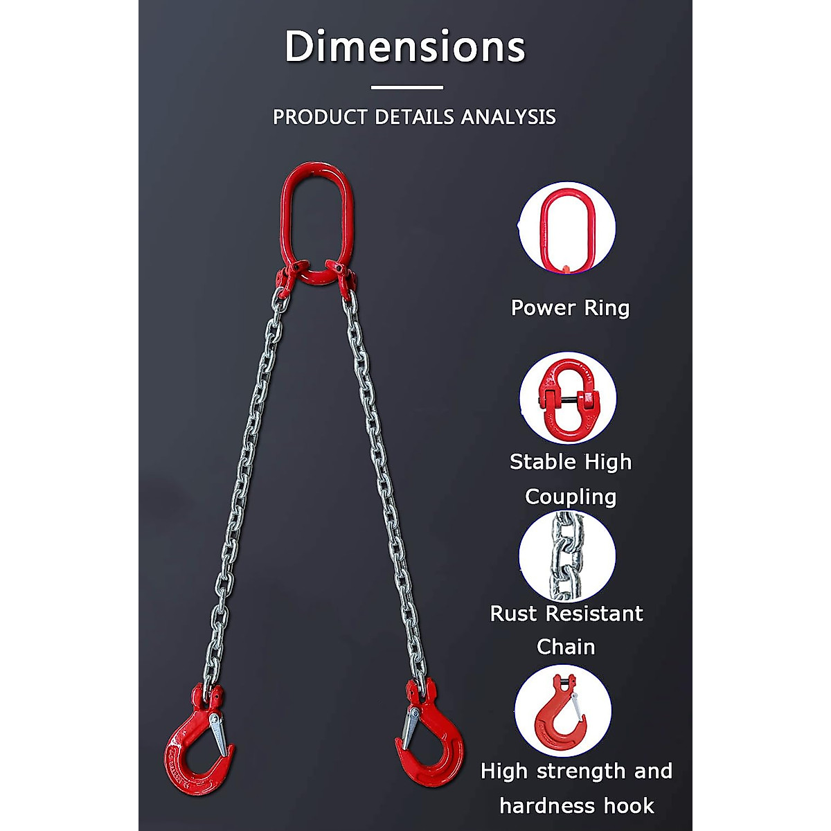 Chain Sling 1/4Inch X 5 Ft 4410lb Double Leg with Sling Hooks and Adjusters Grade 80Alloy Steel Engine Chain Hoist Lifts【2Leg 2Ton】