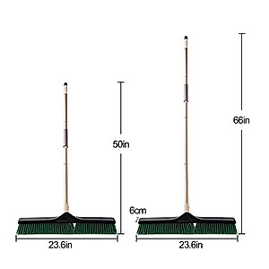 Eyliden 24" Heavy Duty Push Broom, Large Outdoor Stiff Sweeping Brooms with 62" Enhanced Steel Long Handle, Multi-Surface Floor Scrub Brush for Garage Garden Yard Patio Deck (Green, 24inch)