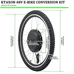 Ktaxon Electric Bike Conversion Kit, 48V 1000W Ebike Conversion Kit, 26" Front/Rear Wheel E-Bike Conversion Kits with PAS, LCD Display, Aluminum Alloy Frame and Gearless Hub Motor (Front Wheel)