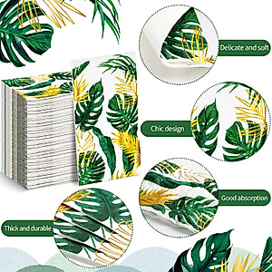 Yaomiao 100 Pieces Tropical Napkins Bulk Palm Leaf Paper Bathroom Hand Towels Bronzing Decorative Tropical Leaves Disposable Guest Dinner Napkins for Summer Hawaiian Aloha TIki Luau Party Supplies
