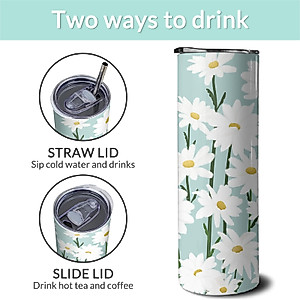 owbgsdh 20 oz Daisy Skinny Tumblers with Lid and Straw, Daisy Stainless Steel Vacuum Insulated Travel Coffee Mug Cup Water Bottle, Daisy Decor Stuff Accessories, Gifts for Women Girls Daisy Lover