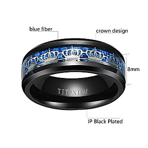Ringcrown Couple Rings Black Crown Matching Ring Bridal Sets Blue Cz Womens Wedding Ring Sets for Him and Her Wedding Bands