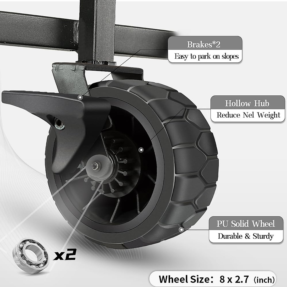 WHITSUNDAY Collapsible Folding Garden Outdoor Park Utility Wagon Picnic Camping Cart with Bearing and Brake 8" All Terrain Wheels with Push Bar (Purple)