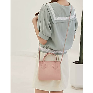 Women Tote Handbag Top Handle Small Mini Handbag for Women/Purses and Handbags for Women Top Handle Purses and Handbags with PU Leather and Adjustable Strap (Pink)