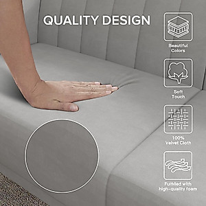 ZeeFu Convertible Futon Sofa Bed,74" Modern Grey Velvet Convertible Folding Sleeper Sofa Bed with Adjustable Backrest,Upholstered Reclining Futon Sofa Couch for Living Room Bedroom Office Apartments