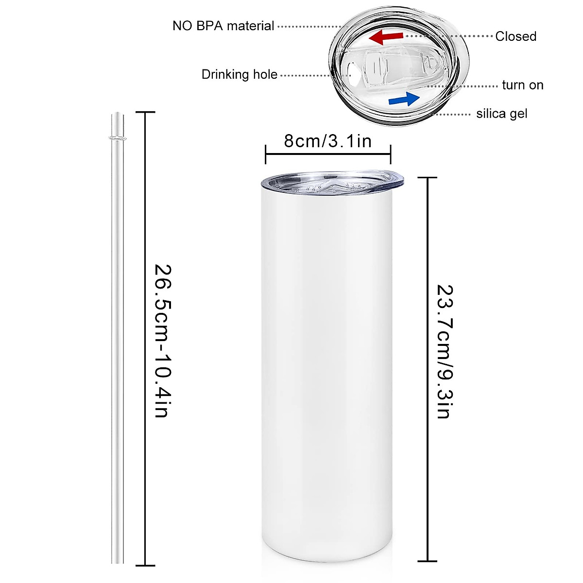 Amgkonp 25 Pack Straight Skinny Sublimation Tumbler 30oz with Straws and Lids,Stainless Steel Blank Skinny Double Wall Vacuum Insulated Tumblers Bulk,Stainless Steel Water Tumbler for DIY