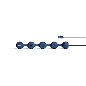 LEXON PEAS HUB 2 4-Way HUB 2 USB and 2 USB-C Smartphones Simultaneously Charge 2 Smartphones Copper Inner Cable LD143DB Dark Blue