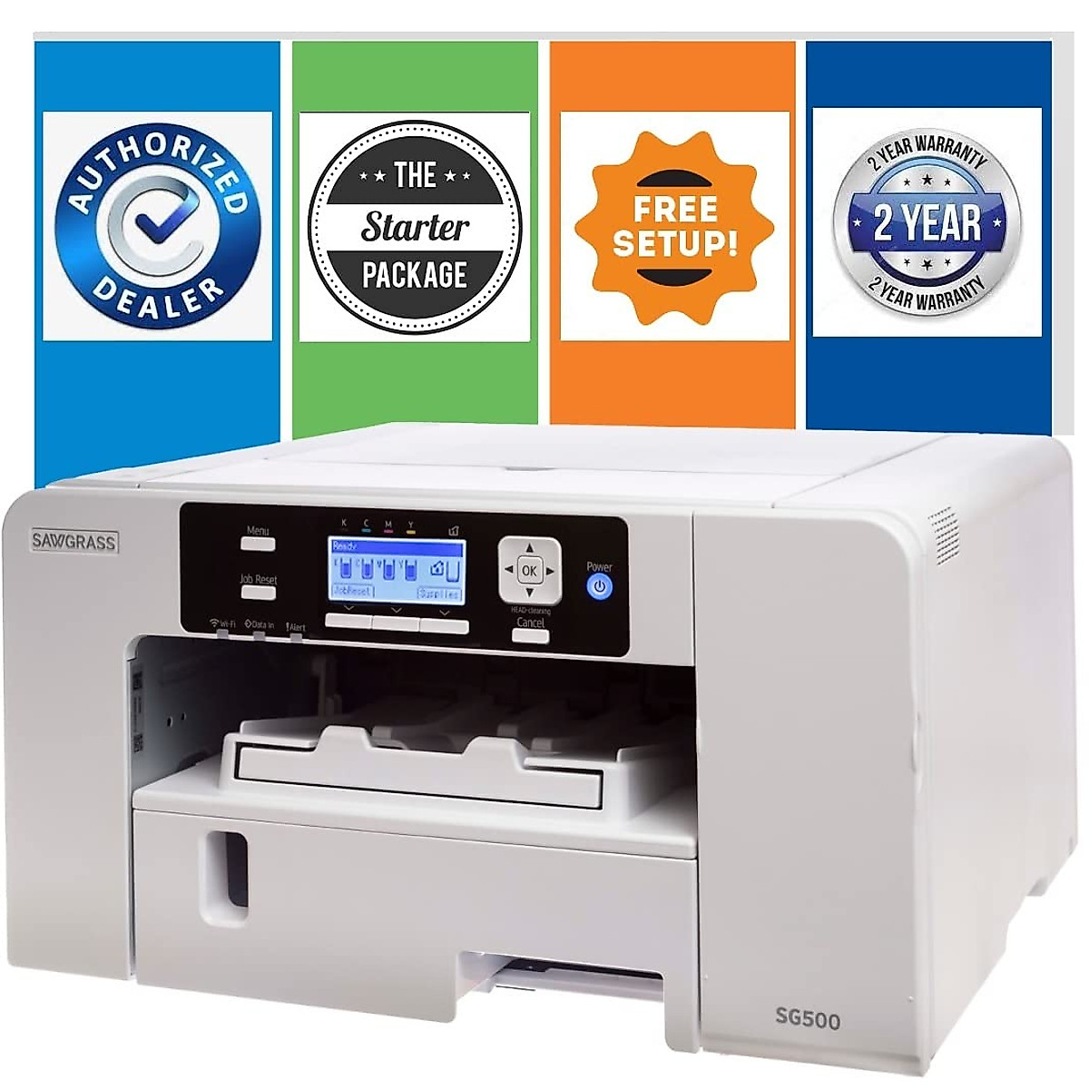 Sawgrass SG500 Sublimation Printer with Inks, 330 SHEETS SUBLIMAX Paper, 3 Rolls Tape, White