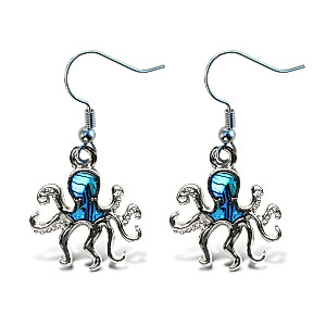 Puzzled Octopus Earrings - Charming New Zealand Blue Paua Shell Octopus Jewelry Earrings, Elegant Abalone Shell Sea Animals Earrings, Unique Jewelry Sterling Silver Earrings Gifts for Women - 3 Inches