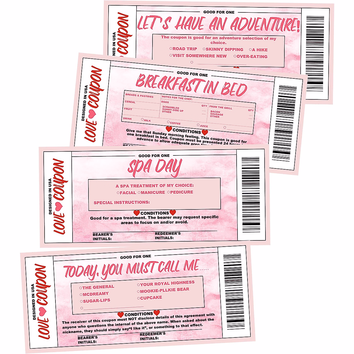 Love Voucher Cards for Him and Her - Romantic Gift for Birthdays, Anniversaries, Valentine's Day - 18 Unique Watercolor Themed Cards