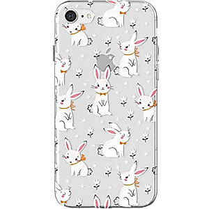 Toik Slim TPU Case for Apple iPhone 11 Pro Xs Max Xr 10 X 8 Plus 7 6s 5s SE Flexible White Silicone Lightweight Girls Print Cute Flowers Animal Design Cover Bunny Protective Gift Women Clear