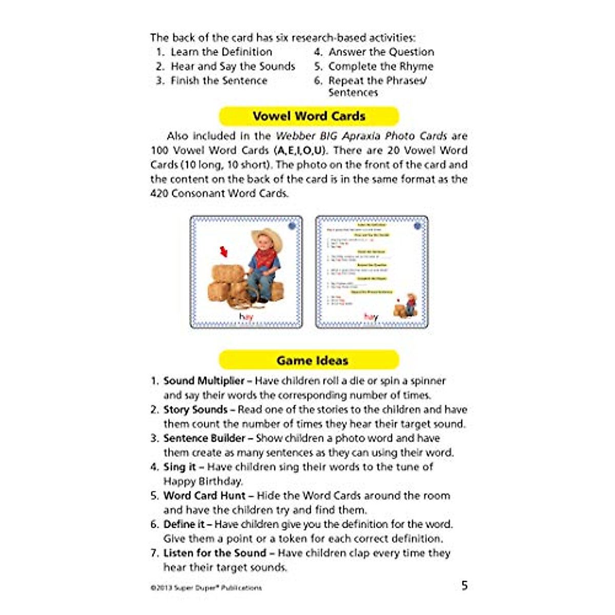 Super Duper Publications | Webber® Big Apraxia Photo Cards | Organized Words by Syllable for Ease of Speech Production | Vowels and Consonants | Basic Syllable Shapes | Activities with Instructions