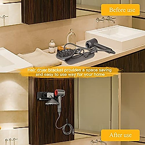 GTHUNDER Hair Dryer Holder Wall Mounted Bathroom Blow Dryer Holder Storage Rack,Multi-Functional Hair Dryer Rack for Dyson Hair Dryer Holder,laifen Hair Dryer Holder(Black)