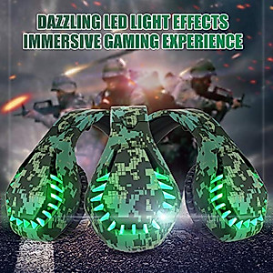 Gaming Headset for Nintendo Switch, PS4, Xbox One, PS5 Controller, Laptop, Mac, Noise Cancelling PC Headset with Mic,7.1 Stereo Surround Sound, Cool LED Light,Comfort Earmuff, Camo Green