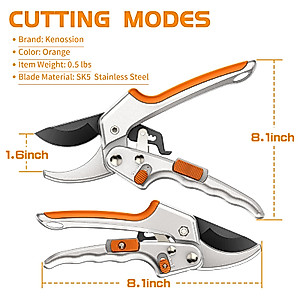 Pruning Shears, Kenossion Gardening Tools - Garden Shears with Ratchet Anvil, Professional Pruners for Gardening, Garden Clippers/Pruning Scissors with Stainless Steel Blades & Non-slip Handle