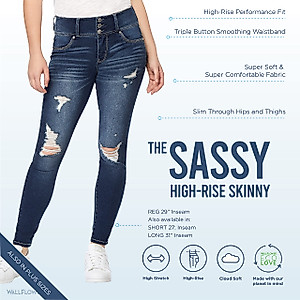 WallFlower Women's Sassy Skinny High-Rise Insta Soft Juniors Jeans (Standard and Plus), Noir, 9
