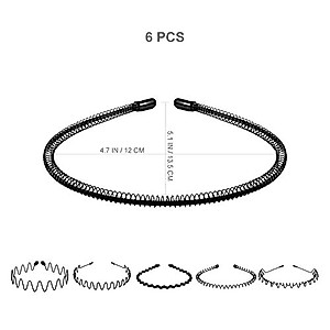 Lurrose 6Pcs Unisex Wavy Headband Metal Men Hair Band Elastic Non Slip Hair Hoop Sports Fashion Headwear for Women Menf
