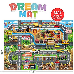 Oriate Kids Toy Dream Mat Monster Truck Activity Playmat, Multi Color Parent-Child Interaction Game Rug, Ideal Children's Educational Floor Mats for Monster Cars Construction Truck Toys 552-M
