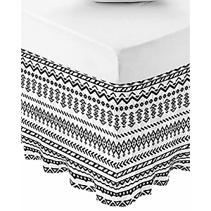 Bohemia Stripes Bed Skirt Cal King Size 18 Inch Drop, Adjustable & Elastic Wrap Around Bed Skirts Pleated Luxury Dust Ruffles for Twin Full Queen Cal King Base Bed, Modern Boho Geometric Black Lines