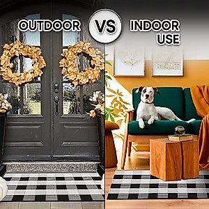 Black and White Buffalo Plaid Outdoor Rug - 24x51 - Cotton Buffalo Plaid Rug for Outdoor/Indoor Use - Washable Front Door Mat for Front Porch, Kitchen, Farmhouse Entryway