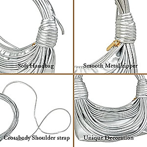 Women Shoulder Bags Clutch Purse Hobo Satchel Handbag Mini Cute Tote with Zipper Evening Leather Bag Silver