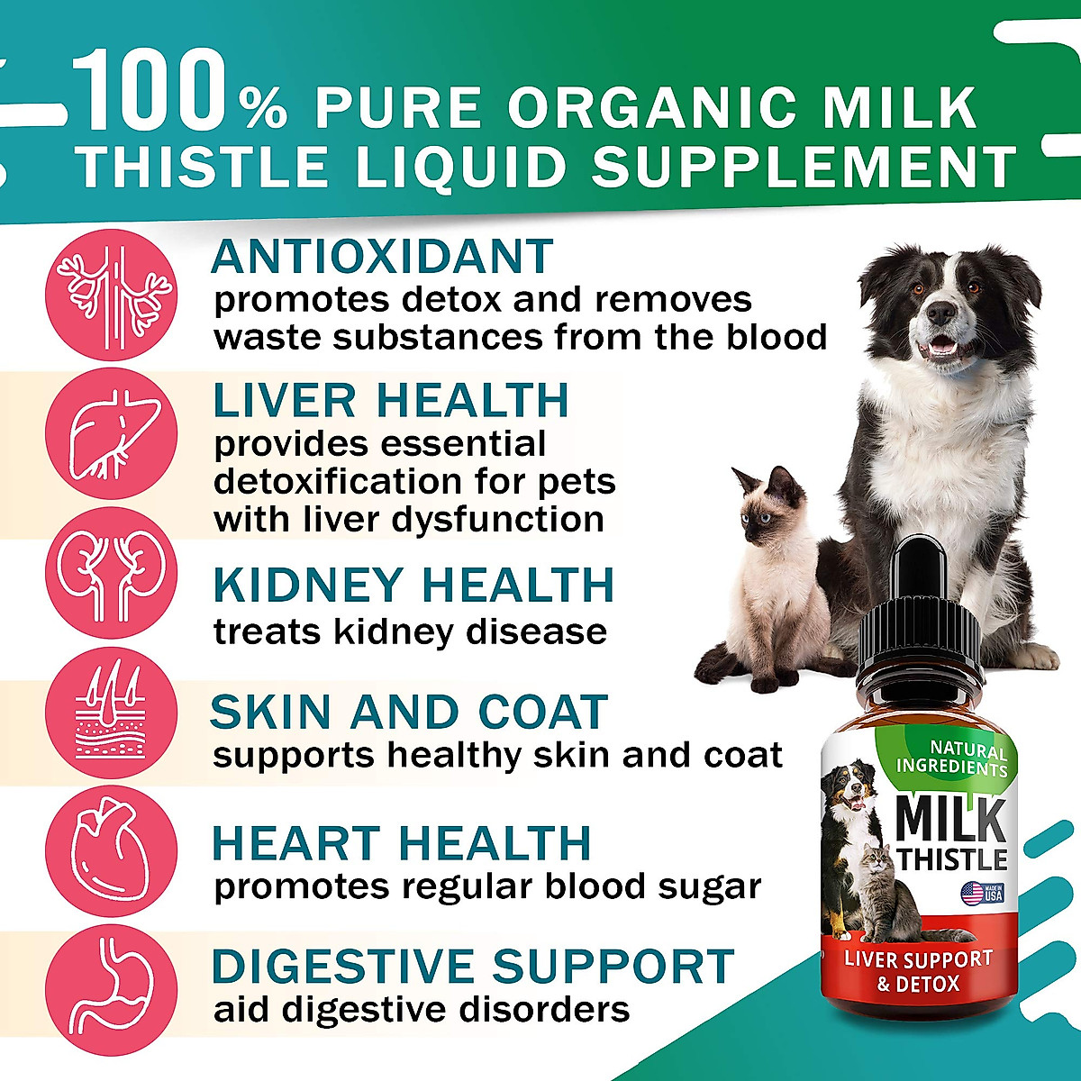 Liver Support Supplement for Dogs & Cats - Milk Thistle Liver Support - Canine Hepatic Care - Cat & Dog Liver Cleanse - Max Effect Liquid Drops