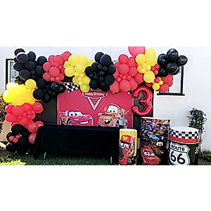 Botong 7x5ft Cartoon Car Birthday Party Themed Backdrops Car Racing Story Black White Grid Red Photo Backgrounds for Photography Birthday Party Banner