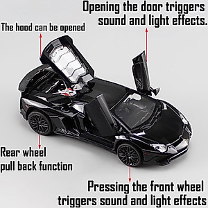 iLooboo Alloy Collectible Black Lambo Toy Car Model Pull Back Die-Cast Vehicle with Lights and Sound