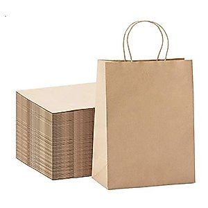 GSSUSA Brown Kraft Paper Gift Bag with Handles, 10x5x13 Bulk Shopping Grocery Paper Bags 100 Pc, Party Favor, Retail, Small Business, Packaging, Christmas, Merchandise, Boutique, Wedding, Baby Shower