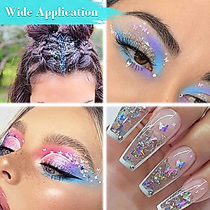 SKEMIX Butterfly Confetti Glitter Laser Sequins for DIY Crafts, Nail Art Decoration, Party Decoration - Holographic Silver, 4mm, 10g