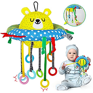 Montessori Toys for 1+ Year Old,Pull String Sensory Toys for Toddlers Fine Motor Skills,Plush Learning Activity Toy Baby Rattle Toys 6-12 Months,1 Year Old Boy Girl First Birthday Gifts Travel Toys