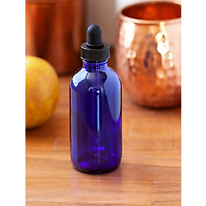 JUVITUS 4 oz / 120 ml Cobalt Blue Glass Boston Round Bottle with Black Dropper (2 Pack) + Clear Travel Bag