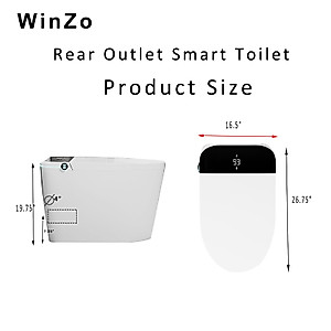 WinZo Rear Outlet Smart Toilet With Bidet Seat, Auto Open & Close, Auto Flush, Heated Seat, Warm Water and Dryer, Night Light, Side Knob, White with Black Panel