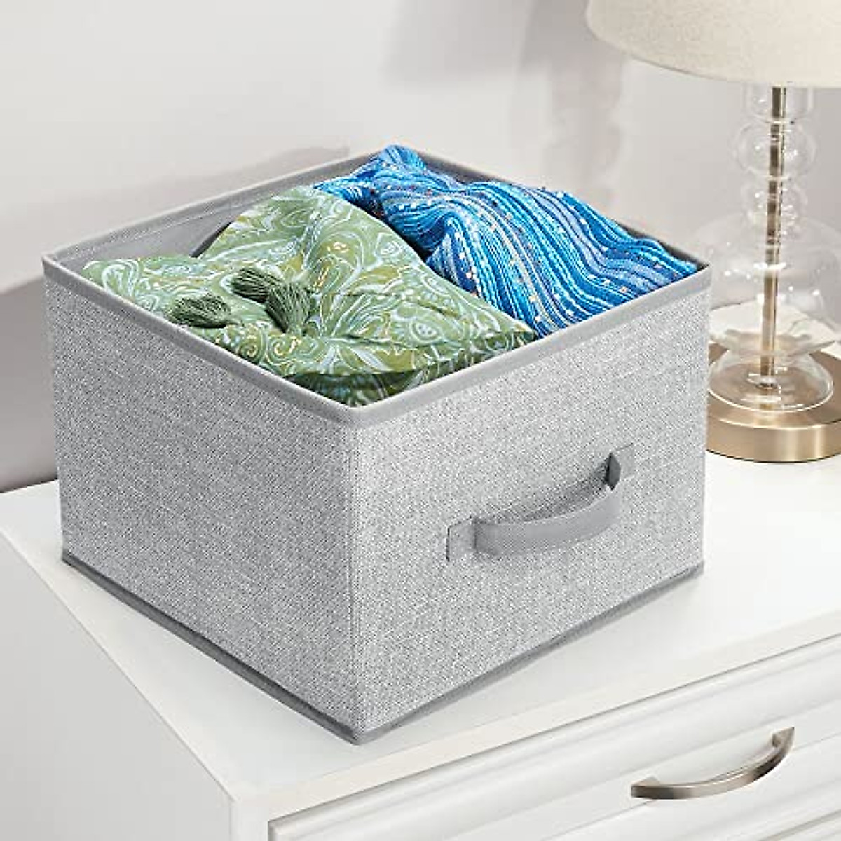 mDesign Fabric Bin for Cube Organizer - Foldable Cloth Storage Cube - Collapsible Closet Storage Organizer - Folding Storage Bin for Clothes and More - Lido Collection - 4 Pack - Gray