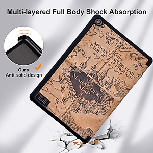 Case Fits Kindle Fire 7 Tablet (9th/7th Generation, 2019 Release), PU Leather Folio Protective Case Stand Shell Back Cover with Auto Sleep/Wake, Magic Map Vintage