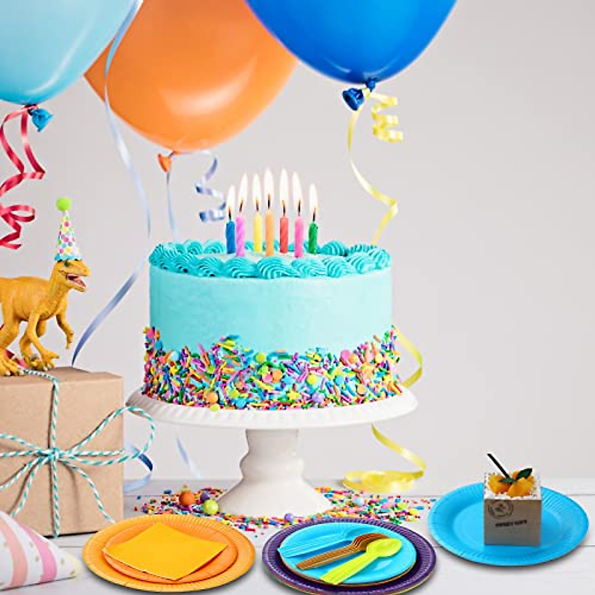 Karenhi 144 Pieces Rainbow Party Supplies Includes 7 Inch 9 Inch Paper Dinner Plates Colorful Cocktail Napkin Plastic Spoons Forks Knives Serve for 24 Guests Birthday Baby Shower Party Supplies